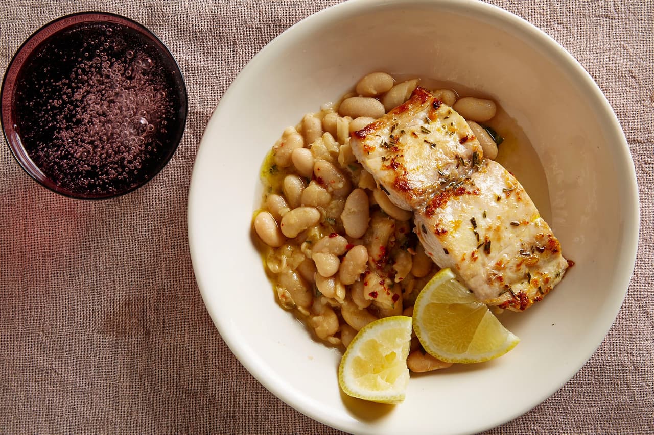 Mahi-Mahi with Smashed White Beans and Sage | Punchfork