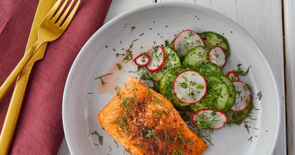 Broiled Arctic Char with Marinated Cucumber and Radish Salad | Punchfork