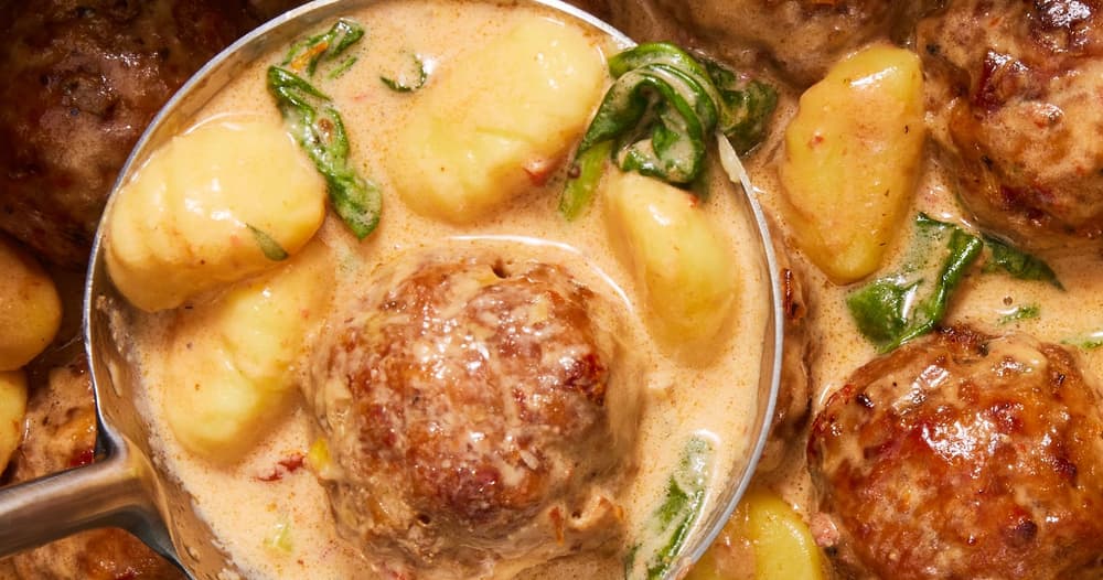 Slow Cooker Tuscan Chicken Meatballs with Gnocchi | Punchfork