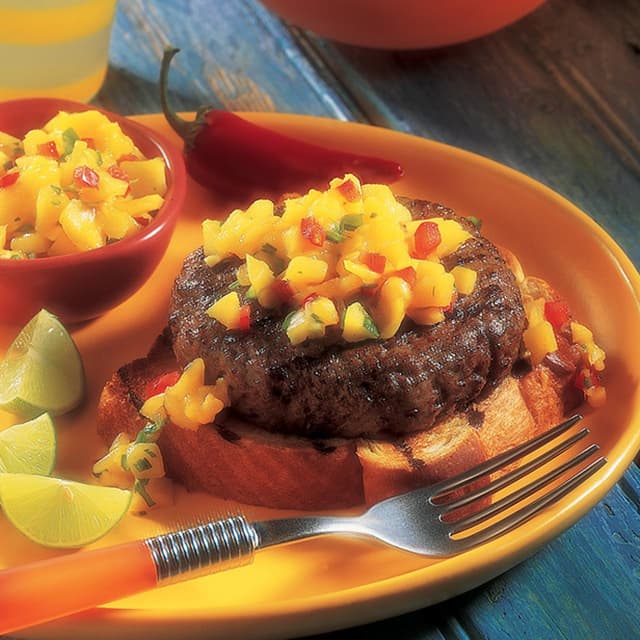 Caribbean Beef Burgers with Mango Salsa | Punchfork