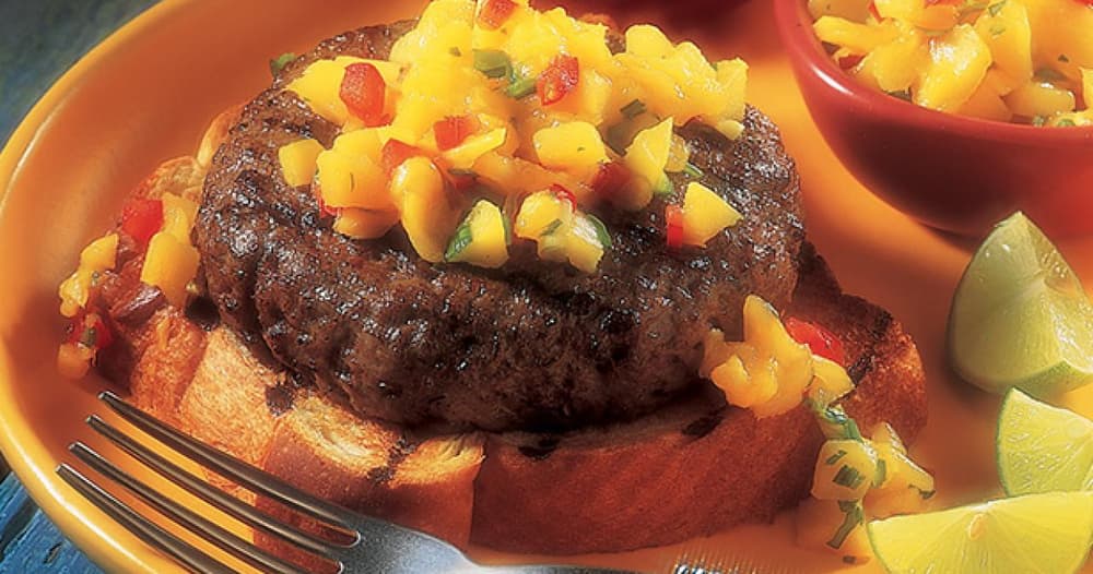 Caribbean Beef Burgers with Mango Salsa | Punchfork