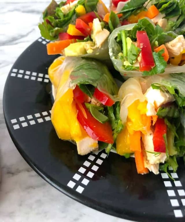 Mango Chicken Fresh Spring Rolls with Peanut Dipping Sauce | Punchfork