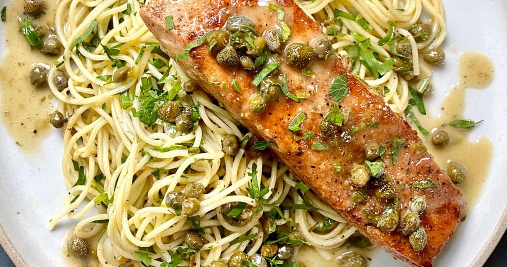 Salmon Piccata with Herbed Pasta | Punchfork