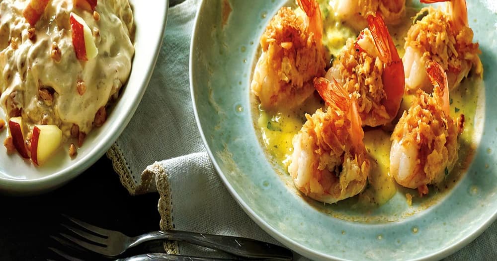 Stuffed Shrimp with Scampi Sauce and Toffee-Apple Dip | Punchfork