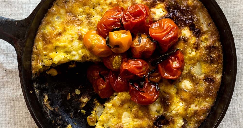 Sweet Corn Frittata with Cherry Tomato Compote | Punchfork