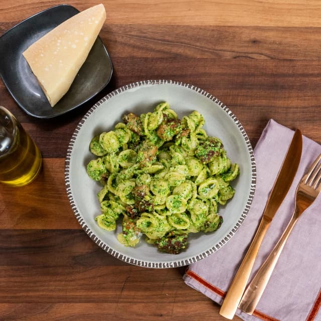 Orecchiette with Broccoli Rabe Pesto and Sausage | Punchfork