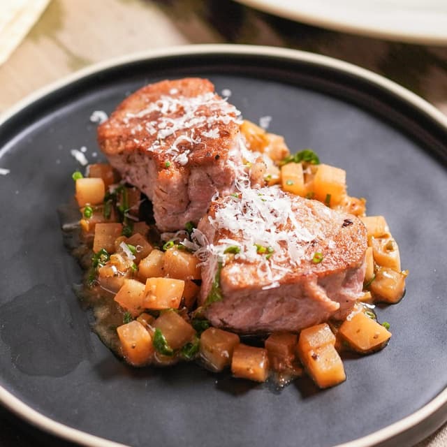 Pan-Seared Pork Tenderloin with Braised Turnips and Parmesan | Punchfork