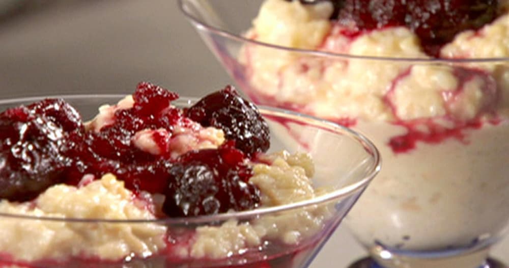 Toasted Coconut Rice Pudding with Cherry Sauce | Punchfork