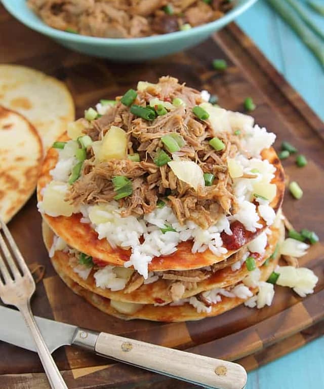 Hawaiian Pulled Pork BBQ Enchilada Stacks | Punchfork