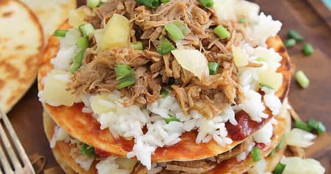 Hawaiian Pulled Pork BBQ Enchilada Stacks | Punchfork