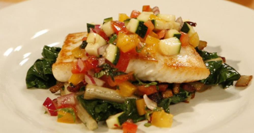Seared Halibut with Sauteed Swiss Chard and Salsa Cruda | Punchfork