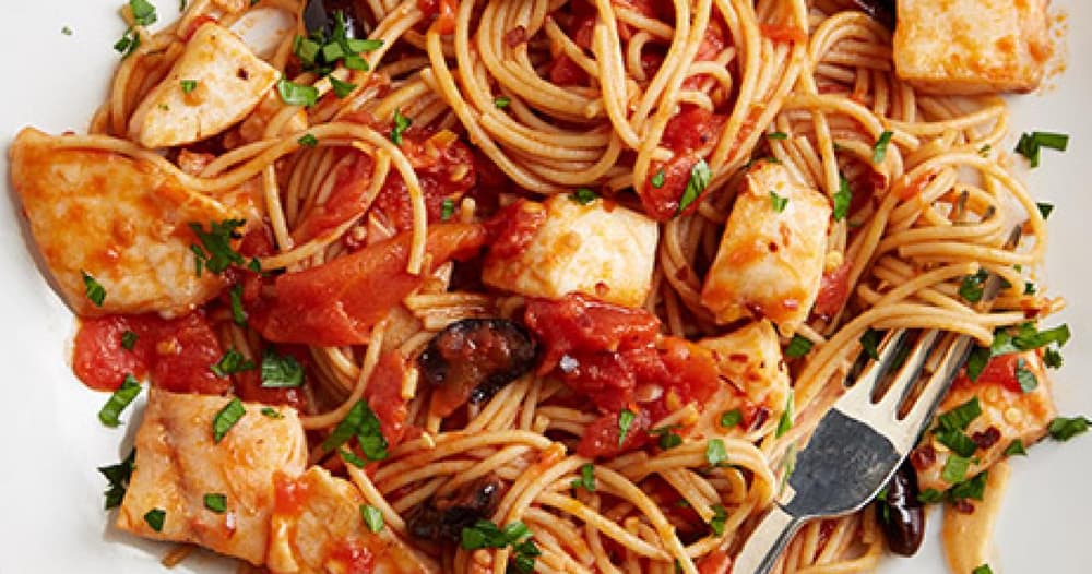 Spicy Fish and Olive Spaghetti | Punchfork