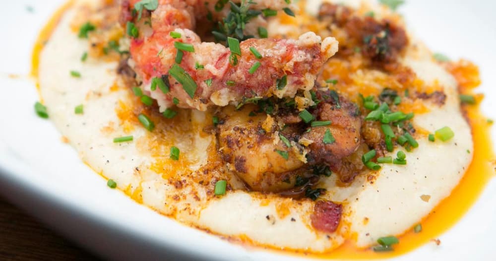 Hominy Grits with Shrimp Two Ways | Punchfork