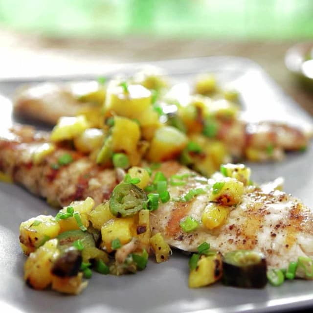 Grilled Pink Snapper with Caramelized Pineapple-Green Onion Butter and ...