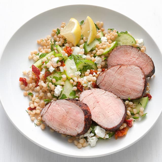Greek Pork Tenderloin with Israeli Couscous | Punchfork