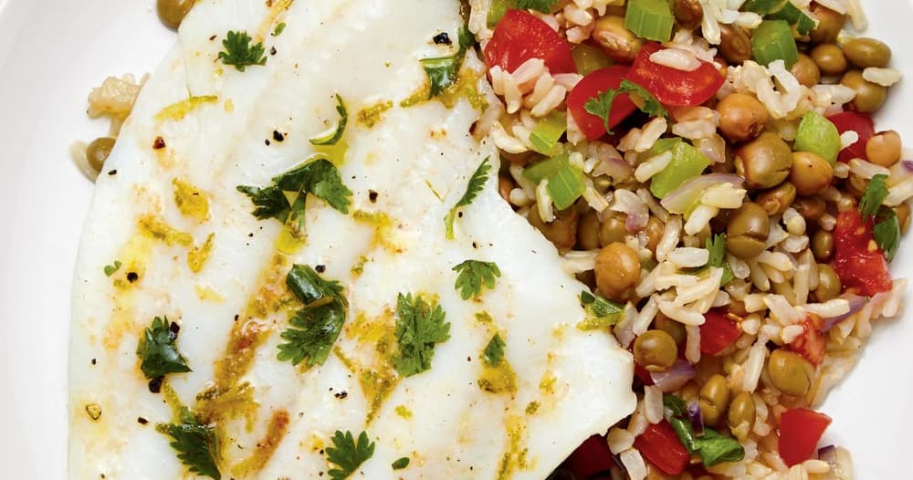 Zesty Cilantro Flounder with Pigeon Peas and Rice | Punchfork