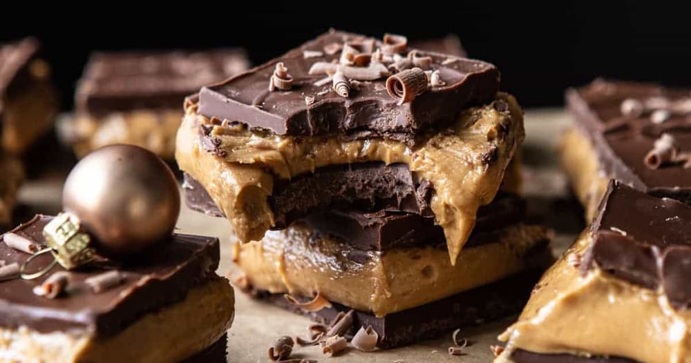 5 Ingredient Triple Decker Chocolate Peanut Butter Bars | Punchfork