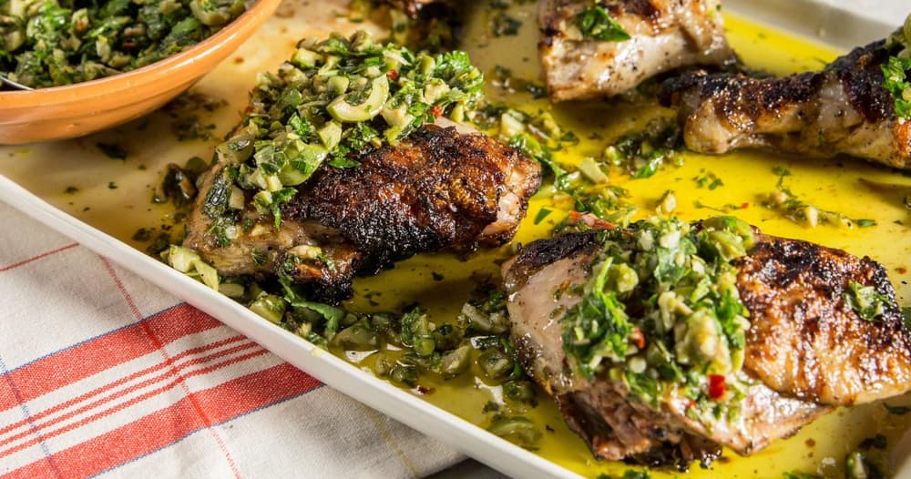 Mediterranean Grilled Chicken with Green Olive Salsa Verde | Punchfork