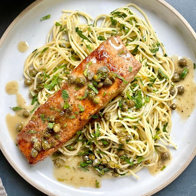 Salmon Piccata with Herbed Pasta | Punchfork