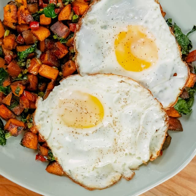 Sweet Potato and Kale Hash with Fried Eggs | Punchfork
