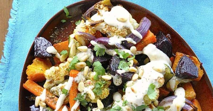 Middle Eastern Roasted Vegetables with Tahini Sauce | Punchfork