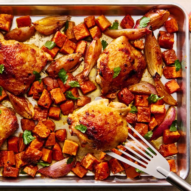 Sheet-Pan Miso Chicken & Sweet Potatoes | Punchfork