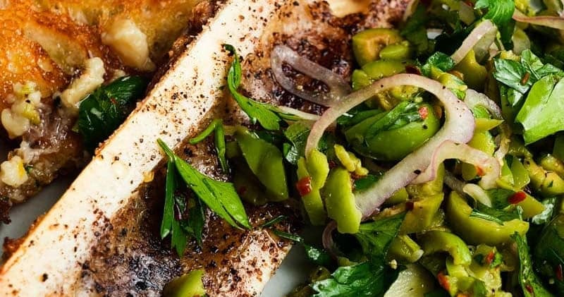 Roasted Bone Marrow with Smashed Olive Salad | Punchfork