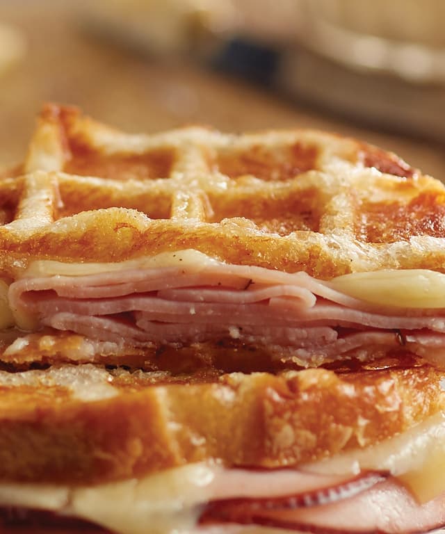 Waffled Ham and Cheese Melt with Maple Butter | Punchfork