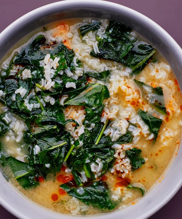 Cheesy Rice Porridge with Greens | Punchfork
