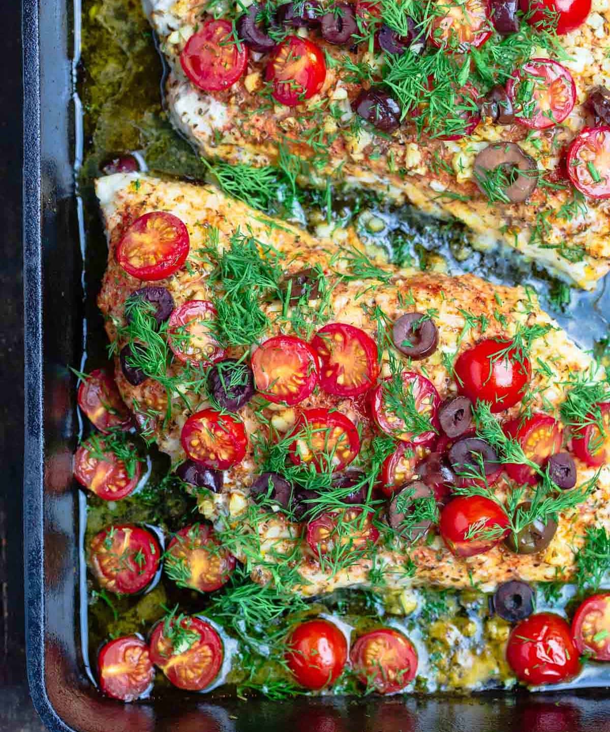 Mediterranean-Style Baked Grouper with Tomatoes and Olives | Punchfork