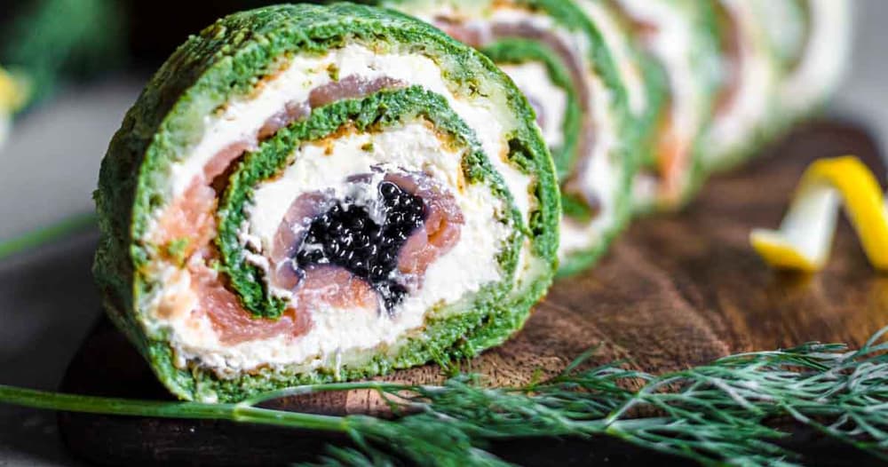 Spinach Smoked Salmon Roulade with Caviar | Punchfork