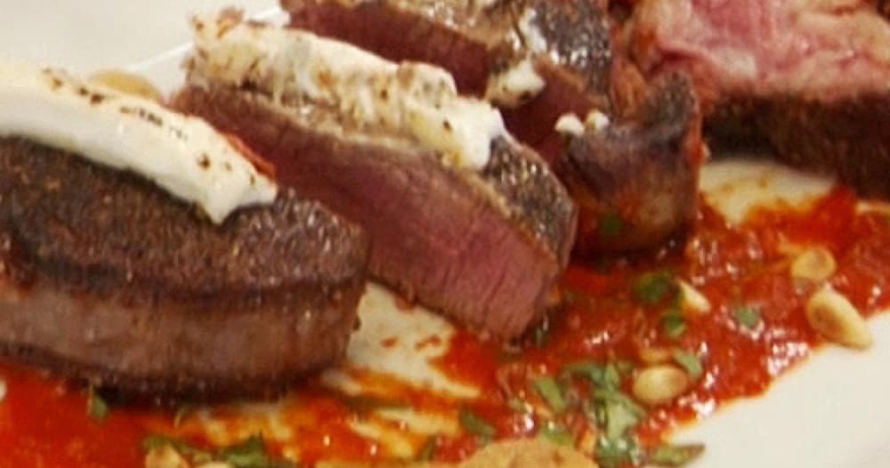 Black Pepper Crusted Filet Mignon with Goat Cheese and Roasted Red ...