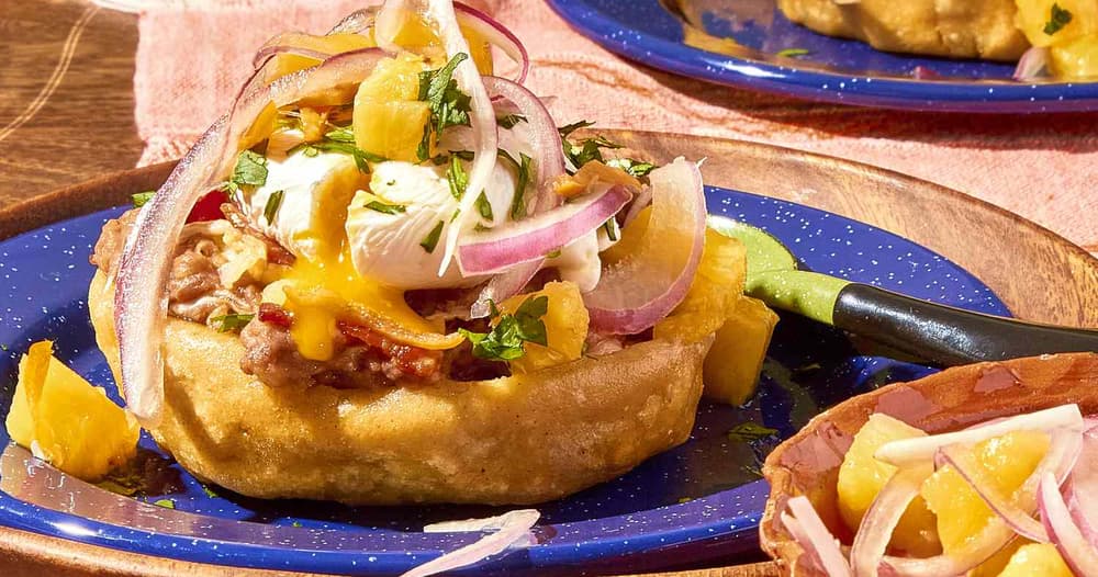 Breakfast Sopes with Refried Beans, Queso Fundido, Poached Eggs, and ...