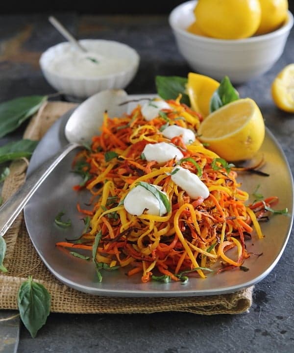 Meyer Lemon Roasted Carrot Strings with Lemon Garlic Sauce | Punchfork