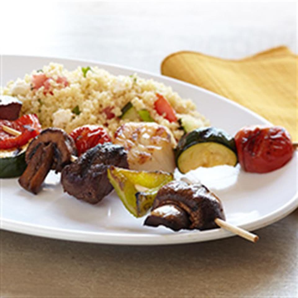 Sea-and-Shore Bison Kabobs with Mediterranean Couscous Salad | Punchfork