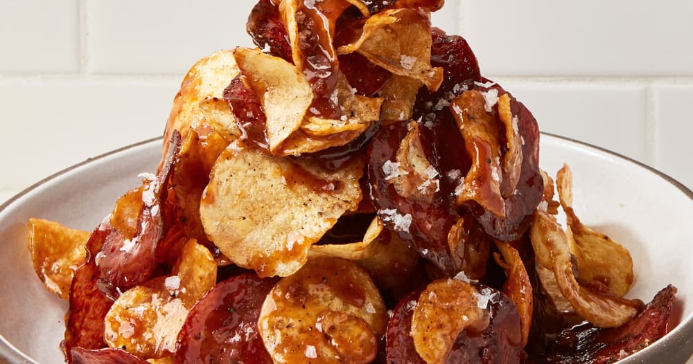 Honey Butter Potato Chip Tower with Crispy Salami | Punchfork