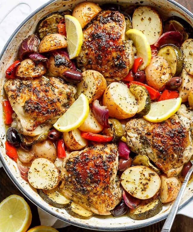 Lemon Herb Mediterranean Chicken + Potatoes (One Pot) | Punchfork
