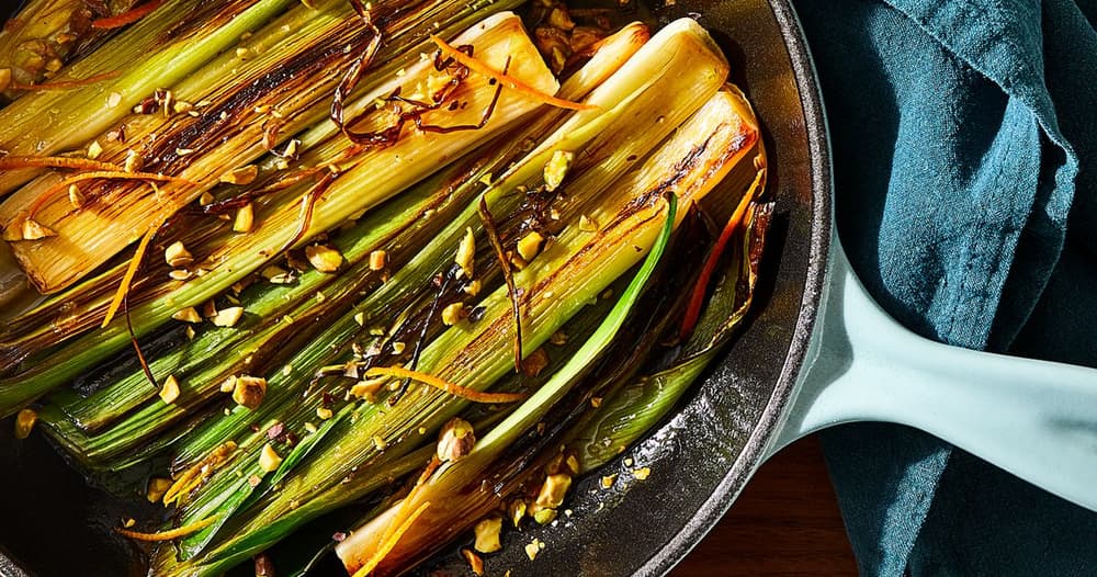 Bourbon-Braised Leeks with Pistachios | Punchfork