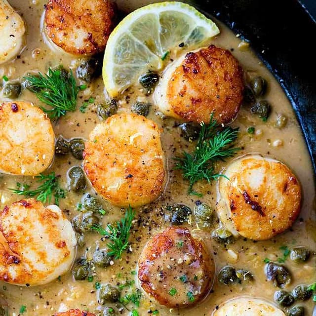 Pan Seared Scallops with Lemon Caper Sauce | Punchfork