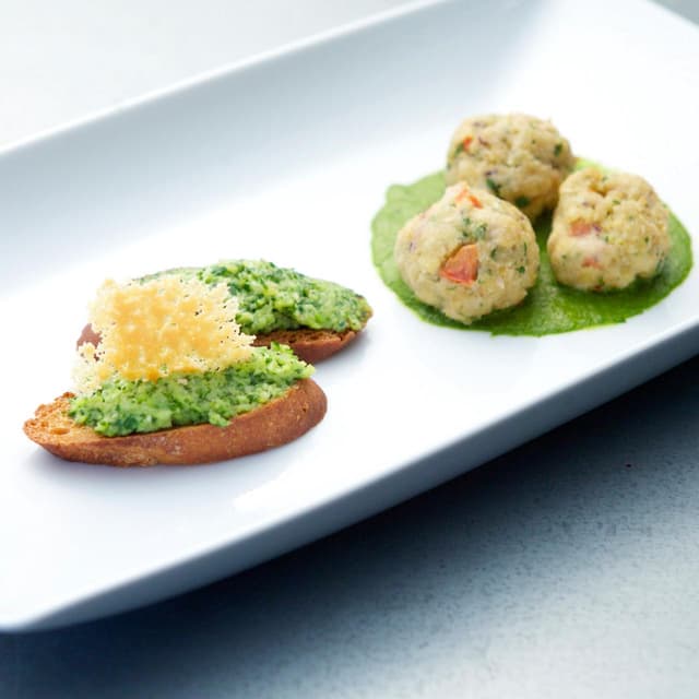 Fava Bean Crostini with Pecorino Frico | Punchfork