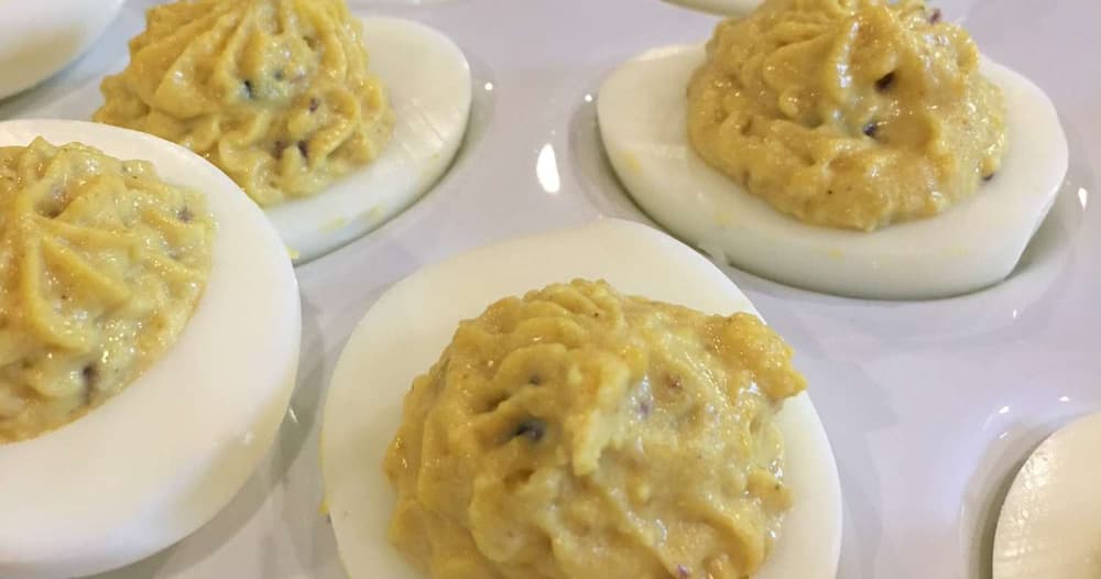 Fabienne's Black Olive and Curry Deviled Eggs | Punchfork