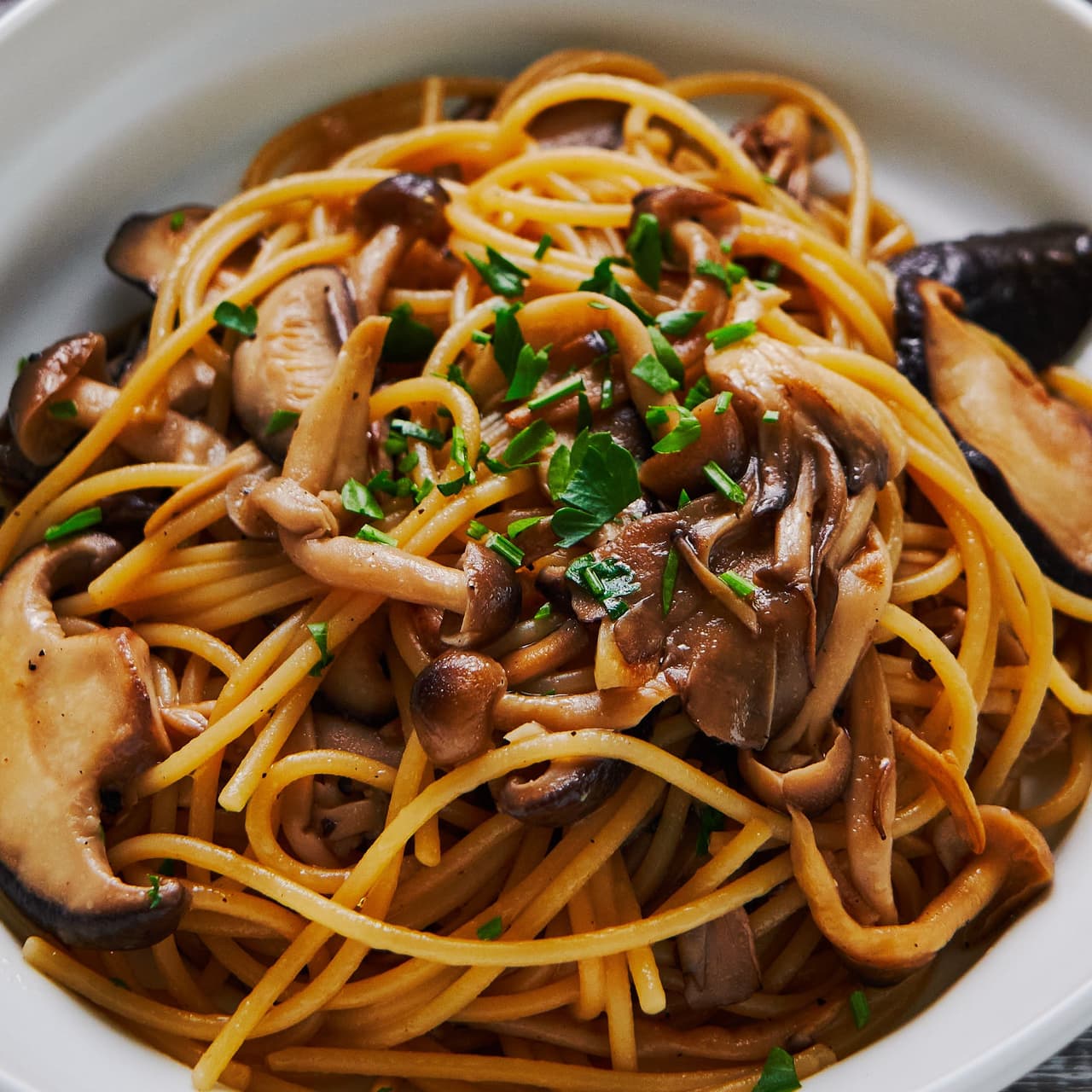 Butter Shoyu Pasta with Japanese Mushrooms | Punchfork