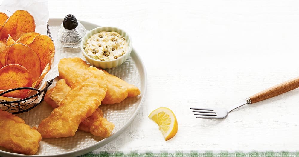 Best Fish & Chips with Lemon Caper Mayo | Punchfork