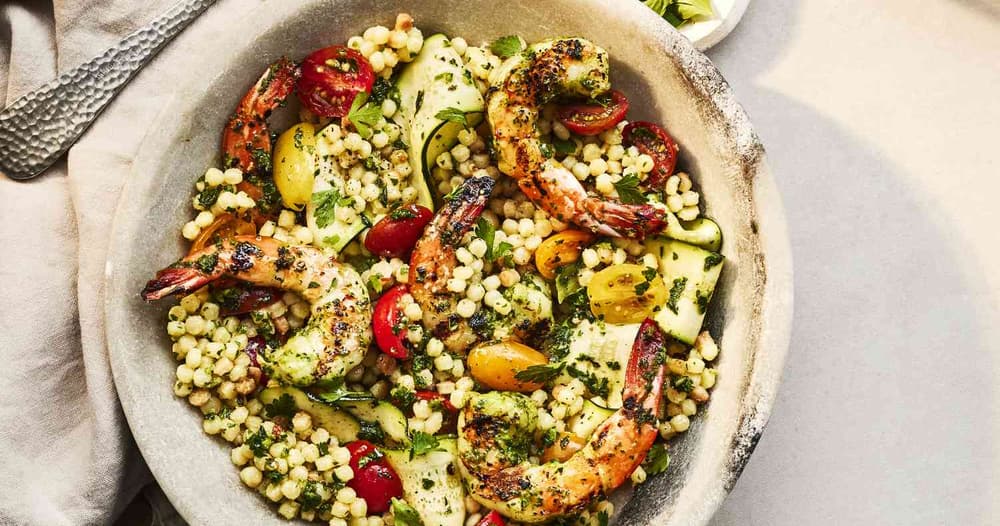 Fregola Pasta Salad with Grilled Shrimp | Punchfork