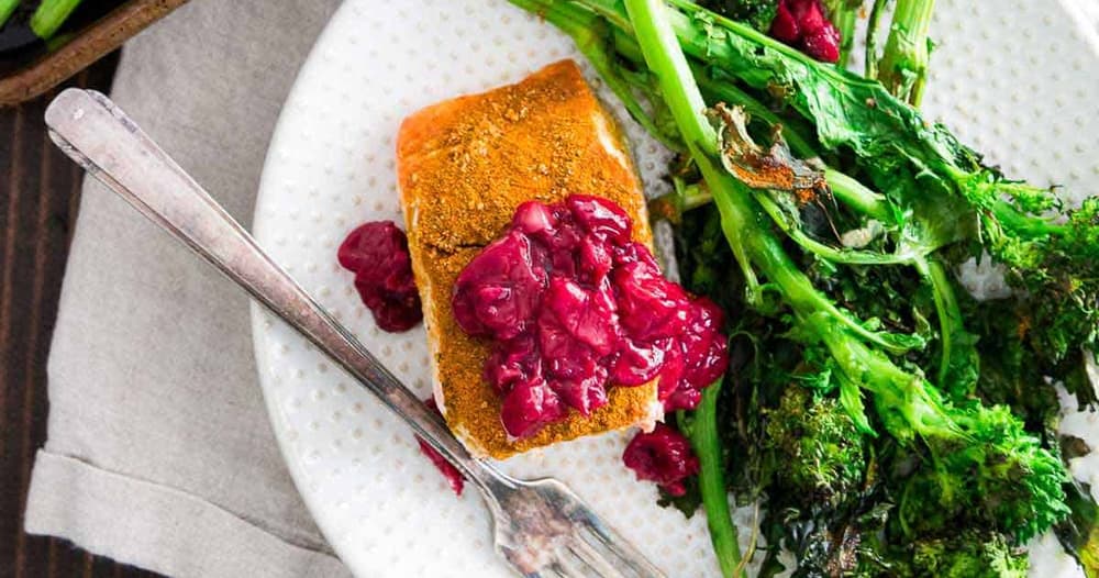 Sheet Pan Turmeric Salmon with Cherry Sauce | Punchfork