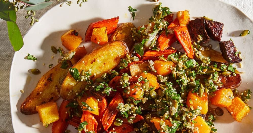 Roasted Vegetables with Bright & Crunchy Herbed Topping | Punchfork