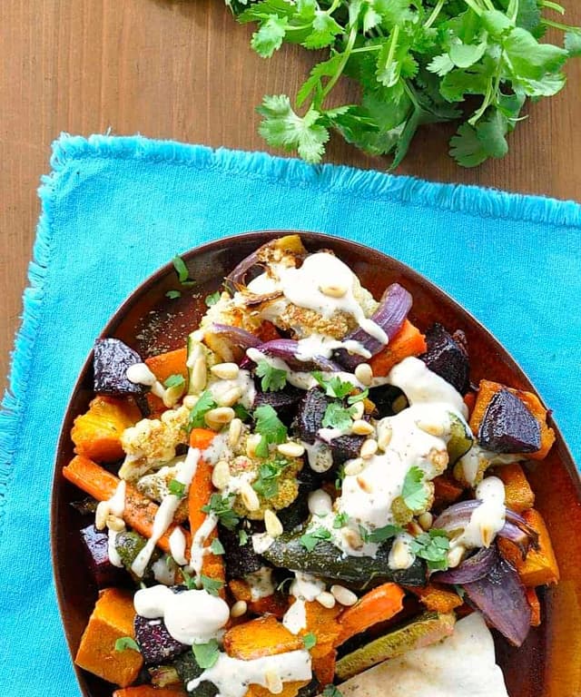 Middle Eastern Roasted Vegetables with Tahini Sauce | Punchfork