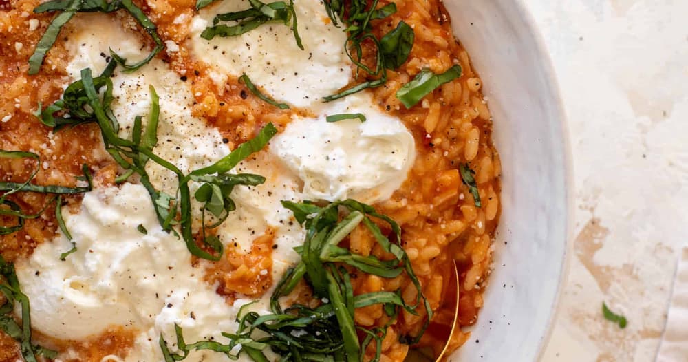 Fire Roasted Tomato Risotto with Burrata | Punchfork