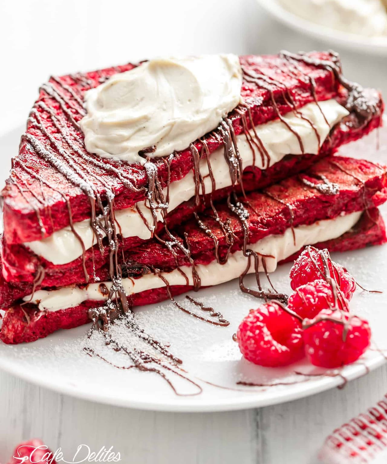 Red Velvet French Toast with Vanilla Bean Cheesecake Filling | Punchfork