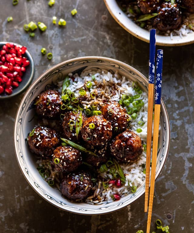 Weeknight 30 Minute Sticky Ginger Sesame Chicken Meatballs | Punchfork
